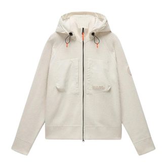 Napapijri Homme, Sweatshirts et sweats &agrave; capuche, Beige, Taille: M Vanoi Hybrid Knit Jacket avec Capuche Amovible et Zip &agrave; Double Sens