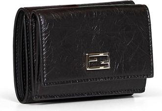 Fendi Crackle-Effect Calfskin Wallet - Black