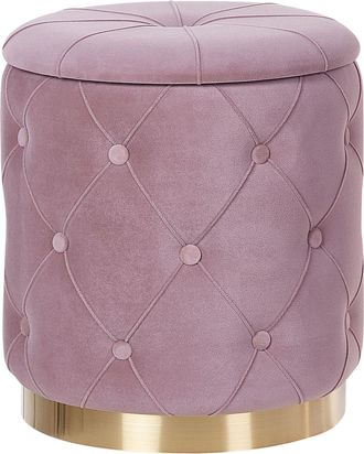 Beliani Runder Pouf im 2er Set aus Samt rosa Ottoman Sitzpouf Chesterfield Stil Pueblo