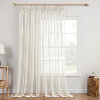 Miulee Lot de 1 Rideaux Voilages de Fen&ecirc;tre Lin Imitation Rideau avec Ruban fronceur Transparents D&eacute;corative Int&eacute;rieur Elegant Vintage pour Chambre Salon Bur