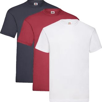 Fruit Of The Loom Valueweight T-Shirt Diverse Farbsets S M L XL XXL 3XL 4XL 5XL (3XL, 1x Deep Navy + 1x Dunkelrot + 1x Weiss + 1HL Kauf Notizblock)