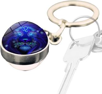 Generic Porte-cl&eacute;s constellation - Pendentif boule de verre lumineuse, breloque double face en de zinc, effet phosphorescent | Horoscope d&eacute;coration sac &agrave; main