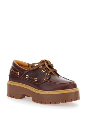 Timberland Womens Loafers Brown Leather Platform