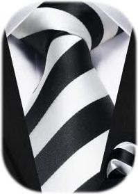 Hisdern Cravate Homme Mouchoir Élégant Classique Rayé Cravates Pour Hommes Et Pochettes Ensemble Mariage Fete Anniversaire (Taille unique, noir blanc)