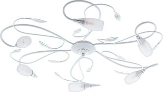 Eglo LED Deckenlampe Gerbera 2, 6 flammige Deckenleuchte klassisch, Retro, Wohnzimmerlampe aus Metall in Weiß, Silber und satiniertem Glas in Weiß, Schlafz