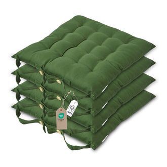 Homescapes 4er Set Stuhlkissen 40x40 cm olivgr&uuml;n - Sitzkissen Outdoor/Indoor mit Baumwollbezug, Sitzpolster waschbar und Oeko-TEX-Zertifiziert f&uuml;r Esszimmer-, K&uuml;