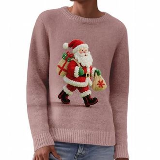 Generic Pull de Noël pour femme, imprimé 3D, pull tricoté à manches longues pour femme, pull de Noël dhiver chaud en polaire, doux et confortable, col rond, s