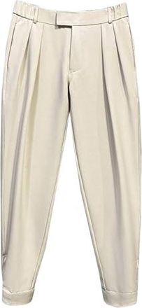 Generic Pantalon habill&eacute; l&eacute;ger de couleur unie pour homme, pantalon de costume d&eacute;contract&eacute; &agrave; revers &agrave; la cheville, pantalon de travail d&eacute;t&eacute;, Kaki 7., 48