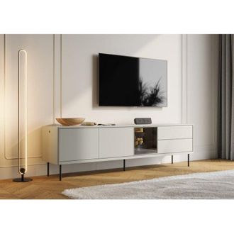 BOBOCHIC Meuble TV 3 portes 2 tiroirs 194 cm ESPERA avec LEDS