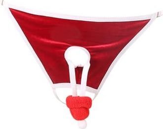 dPois String Drôle Noël Hommes Entrejambe Évidée avec Mini Chapeau/Noeud/Bordure Peluche Mini Bikini Triangle Pantalons Idéal Soirées Noël Type A Rouge One 