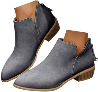 Generic Bottines de cowboy tendance pour femme - Talon &eacute;pais - Avec fermeture &eacute;clair dans le dos - Automne et hiver - En cuir synth&eacute;tique - Bout pointu - Coup