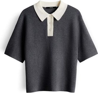 someday Kurzarmpullover TIPOLO Loose mit farblich abgesetzten Kragen gerader Schnitt, leicht verk&uuml;rzt geschnitten, formstabil