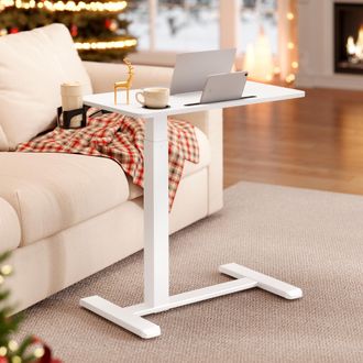 Vasagle Beistelltisch mit Rollen, mobiler Stehtisch, 70 x 40 cm gro&szlig;e Tischplatte, verstellbare H&ouml;he, 2 Getr&auml;nkehalter, Schlitz f&uuml;r Handy oder Tablet, wolkenw