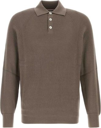Brunello Cucinelli Homme, Tops, Brun, Taille: L Polo en maille c&ocirc;tel&eacute;e