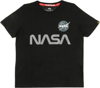Alpha Industries Reflektierendes NASA-Logo Schwarzes T-Shirt - - Tops - Herren - Schwarzk - XL