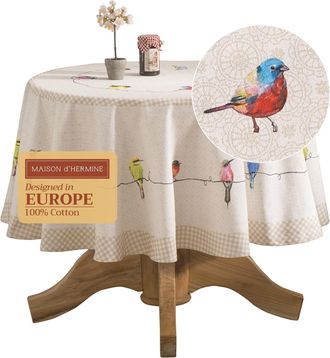 Maison d'Hermine Birdies Auf Draht 100% Baumwolle Tischdecke 69-Zoll-Runde