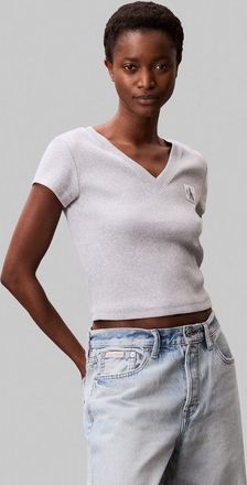 Calvin Klein Jeans T-Shirt A- SS WOVEN LABEL RIB VNECK TEE mit gewebtem Label