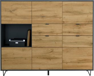 Vladon Highboard Marino V2, Sideboard mit 6 Türen Eiche Evoke und 4 Schubladen Eiche Evoke, Made in Germany, Korpus Anthrazit matt (152,5 x 125,5 x 37 cm)