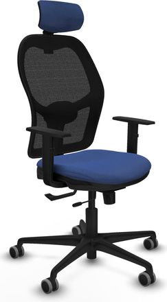 Piqueras y Crespo Ergonomischer Telearbeitsstuhl mit 1D-Armen, h&ouml;henverstellbare Lendenwirbelst&uuml;tze und h&ouml;henverstellbares Kopfteil, Schwarz / Marineblau