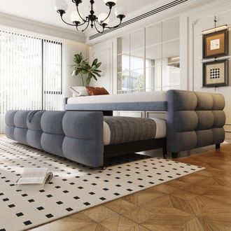 Merax Schlafcouch Ausziehbar 90/180 x 190 cm, Sofa Bett 2 Sitzer mit Schlaffunktion, Klappsofa mit Lattenrost, Samtstoff, Grau (Ohne Matratze)