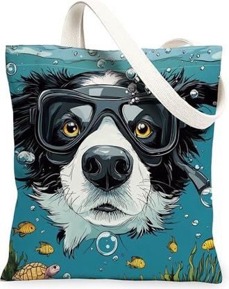 Generic Pop Art Sac fourre-tout en toile r&eacute;utilisable pour faire du shopping Motif chien de montagne bernois 33 x 38 cm, motif chiot nautique marin pour femme