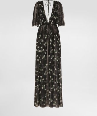 Dolce & Gabbana Violets-print Chiffon Robe Dress - Frau Kleider Multicolor 46