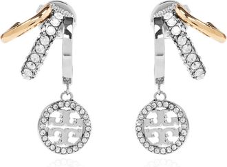 Tory Burch Femme, Accessoires, Gris, Taille: ONE Size Miller Pavé Triple Hoop Earrings
