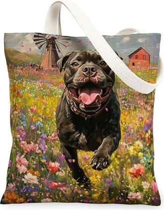 Generic Spring Cane Corso Sac fourre-tout en toile r&eacute;utilisable pour faire du shopping 33 x 38,1 cm, sac d&eacute;picerie r&eacute;utilisable pour femme, motif floral, plag
