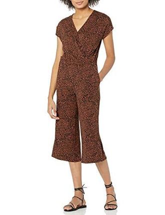 Amazon Essentials Combinaison Courte à Manches Courtes, Surplis et Jambes Larges, avec Taille Élastique Femme, Brun Impriméanimaux, XXL