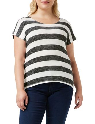 Vero Moda Damen VMWIDE Stripe S/L TOP NOOS T-Shirt, Schwarze Und Weiße Streifen, M
