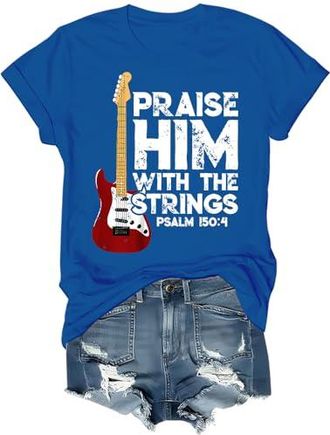 Generic T-shirt guitare chr&eacute;tienne &laquo; Praise Him with The Strings &raquo; pour femmes et hommes, bleu marine, XL