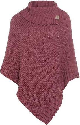 Knit Factory Nicky Poncho Tricoté - Cape Femme - Poncho Femme - Poncho pour lAutomne et lHiver - Poncho en Laine et Acrylique - avec col écharpe - Stone Red - Tail