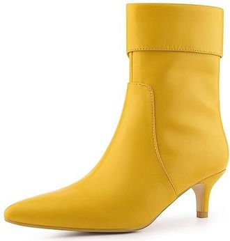 Allegra K Bottines pliables à talons chaton pour femmes Jaune 40
