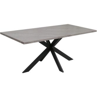 Hhg Neuwertig] Esszimmertisch HHG 169, K&uuml;chentisch Tisch Esstisch, Industrial mdf Metall 180cm Marmor-Optik grau