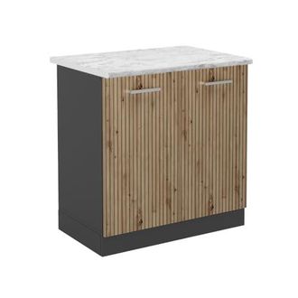 Vicco Meuble Bas sous-&eacute;vier R-Line, Ch&ecirc;ne Artisan/Anthracite, 80 cm, PT Marbre
