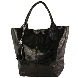 modamoda.de T248 - Ital. Shopper Large mit Innentasche aus Leder, Farbe:Schwarz