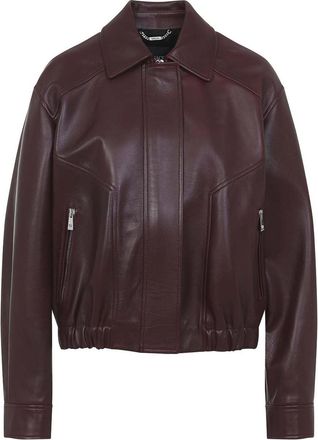 Versace Manteau En Cuir - Bordeaux