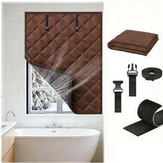 Generic Isolierende Vorh&auml;nge F&uuml;r Den Winter, 3-lagige W&auml;rmeschutzvorhang, K&auml;lteschutz Verdickter Stoff, Ohne Bohren F&uuml;r Keller, Garage, Au&szlig;enfenster(Brown,W15