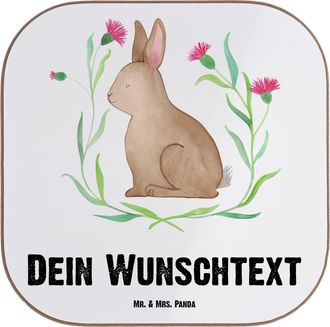 Mr. & Mrs. Panda Personalisierter Untersetzer Hase Sitzen - Personalisierte Geschenke, Blumenuntersetzer, Kaninchen, Liebe, Frohe Ostern, Bierdeckel, Personalisieren, 