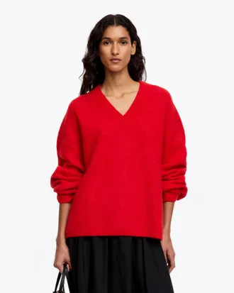 Arket V-Pullover Aus Alpakawolle Und Wolle -Rot
