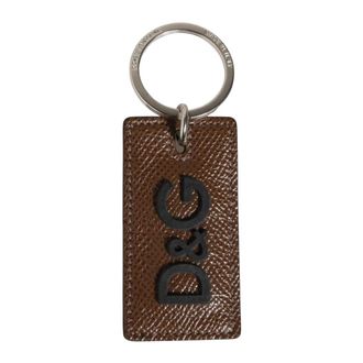 Dolce & Gabbana Homme, Accessoires, Brun, Taille: ONE Size Porte-cl&eacute;s en cuir avec anneau en m&eacute;tal et logo