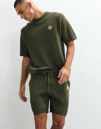 B&eacute;lier Short densemble en maille crochet&eacute;e - Olive-Vert