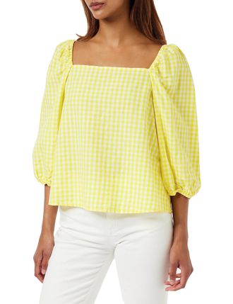 Benetton Damen Bluse 5ycndq04m Unterhemd, Gelb kariert 912, Large