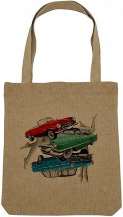 Fabulous Sac Shopping Tote Bag Aspect Lin - Voitures Anciennes Jambes Collage Art Surr&eacute;alisme Vintage - Sac de Courses Toile Epaisse 360g Beige Naturel Cabas P