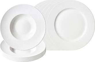 Ritzenhoff & Breker Saphir Pizza- und Pasta-Set 12-teilig | Porzellan Geschirr-Serie in Wei&szlig; mit Mosaik-Relief | sp&uuml;lmaschinenfest & mikrowellengeeignet | Pizzateller & P
