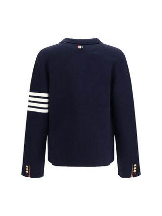Thom Browne Mens Single-Breasted Wool Jacket With Four-Bar Sleeve Detail Navy Coat