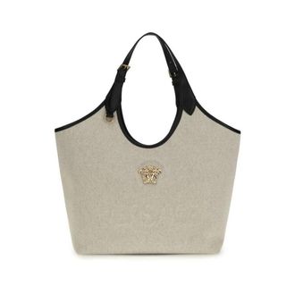 Versace Umh&auml;ngetasche aus Baumwolle mit &Uuml;berschlagklappe - - Bags - Damen - Beige - ONE SIZE