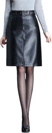 Generic Jupe en cuir noir pour femme - Taille haute - Jupe enveloppante - Élégante jupe de bureau, Noir, M