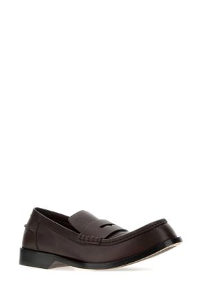 Loewe Mens Dark Brown Leather Bobine Loafers Mocassini