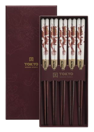 Tokyo Design Studio ESS-St&auml;bchen aus Holz, 5-er Set, Dragon, 22,5 cm lang, inkl. Geschenk-Box